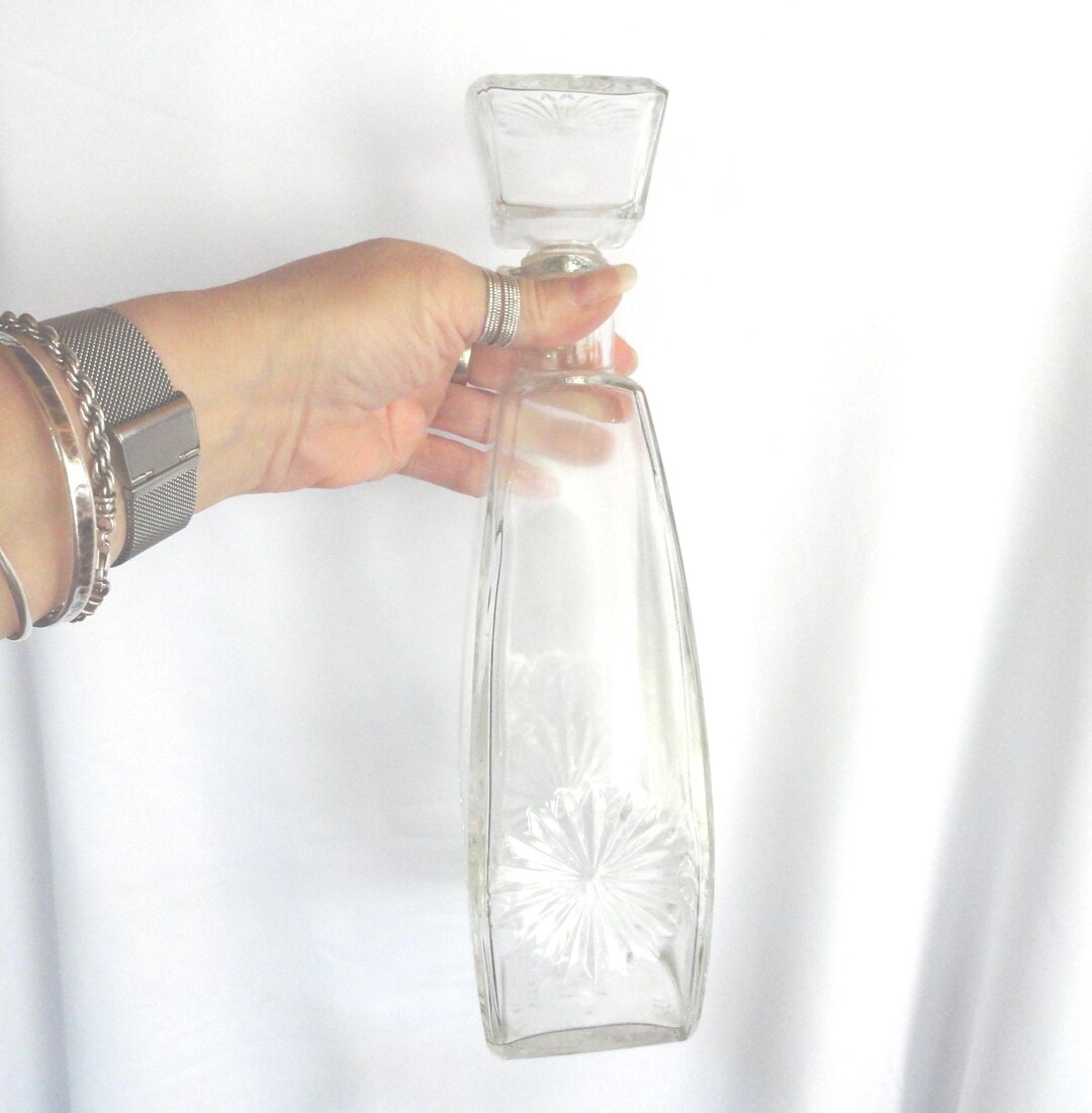 Vintage Liquor Decanter Bottle With Stopper Clear Glass Booze Alcohol ...