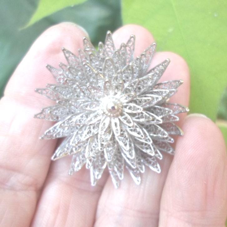 Vintage Sterling Silver Flower Brooch, Van Lou, Filigree, Ornate ...