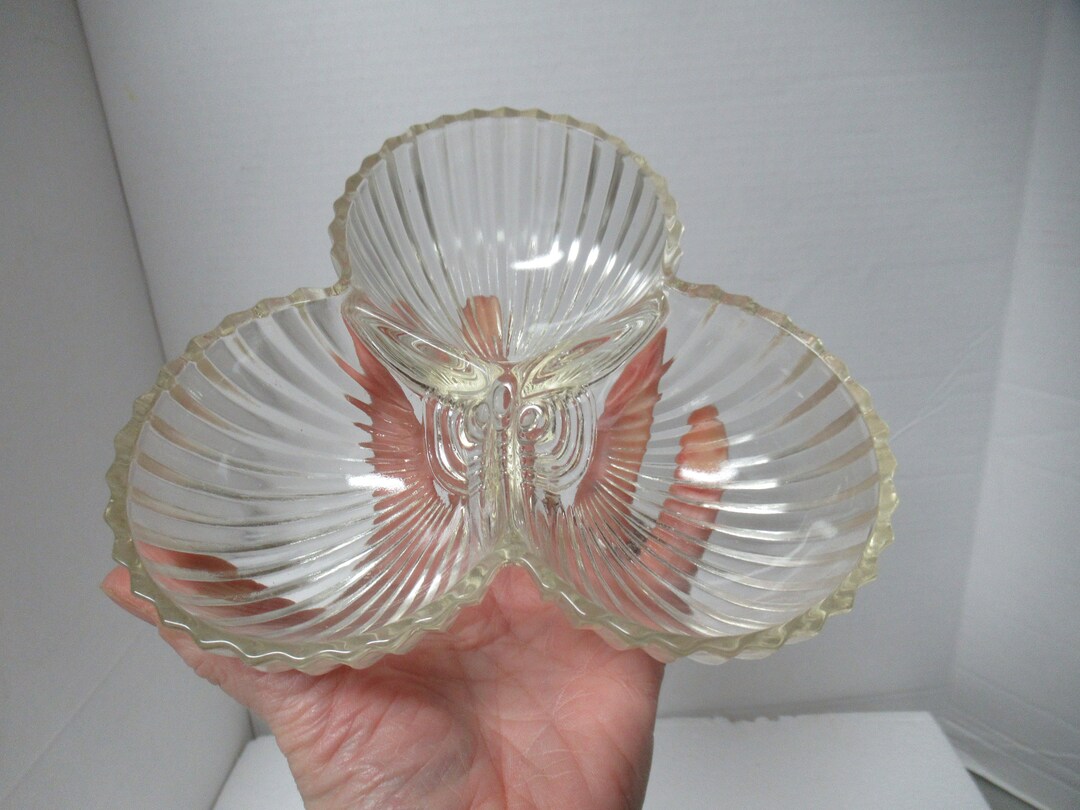 Vintage Triangular Clear Pressed Glass Triple Bowl Nuts 1940s to 1960s ...