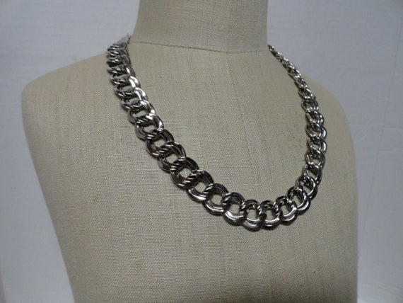 Vintage Monet Double Link Chain Necklace Wide Silver … - Gem