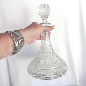 Vintage Clear Liquor Decanter Cut Clear Crystal Large Ship Like Fat ...