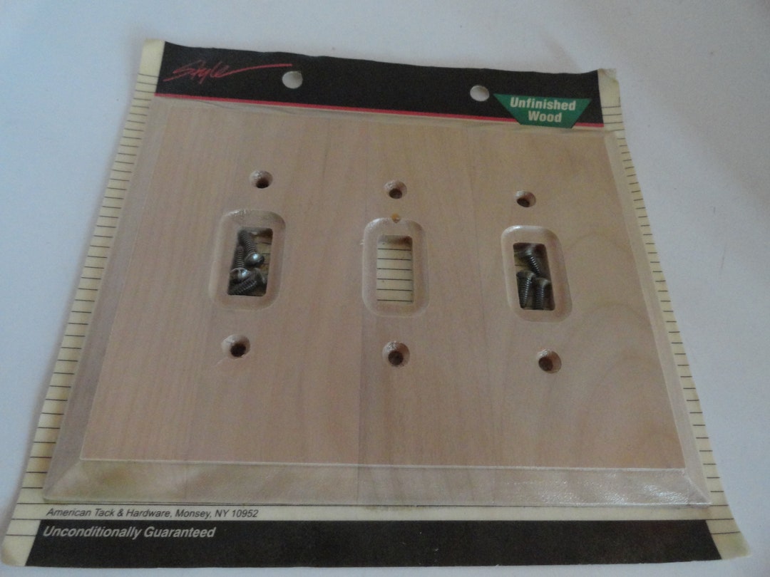 Vintage Wood Triple Light Switch Cover Plate Unfinished Stainable 1980s ...