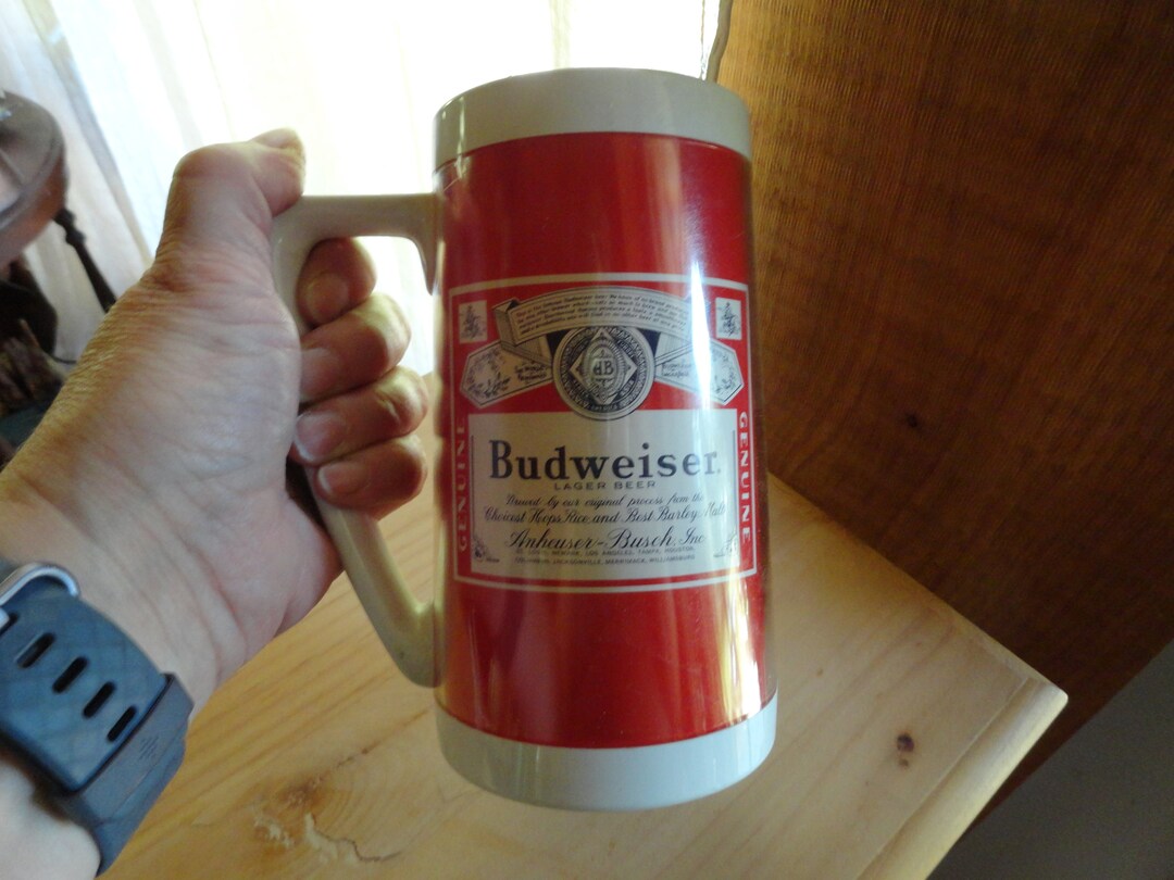 Vintage Budweiser Plastic Mug White Red Blue NOS Thermo-serv West Bend ...