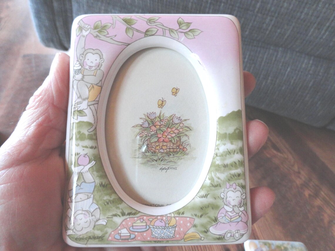Vintage Monkey Picture Frame Photo Frame Ceramic Nursery 1980s 1990s ...