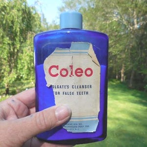 Vintage Cobalt Blue Glass Bottle Colgate's Cleanser False Teeth Coleo ...