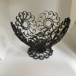Vintage Black Metal Scroll Design Pedestal Bowl Spanish American or ...