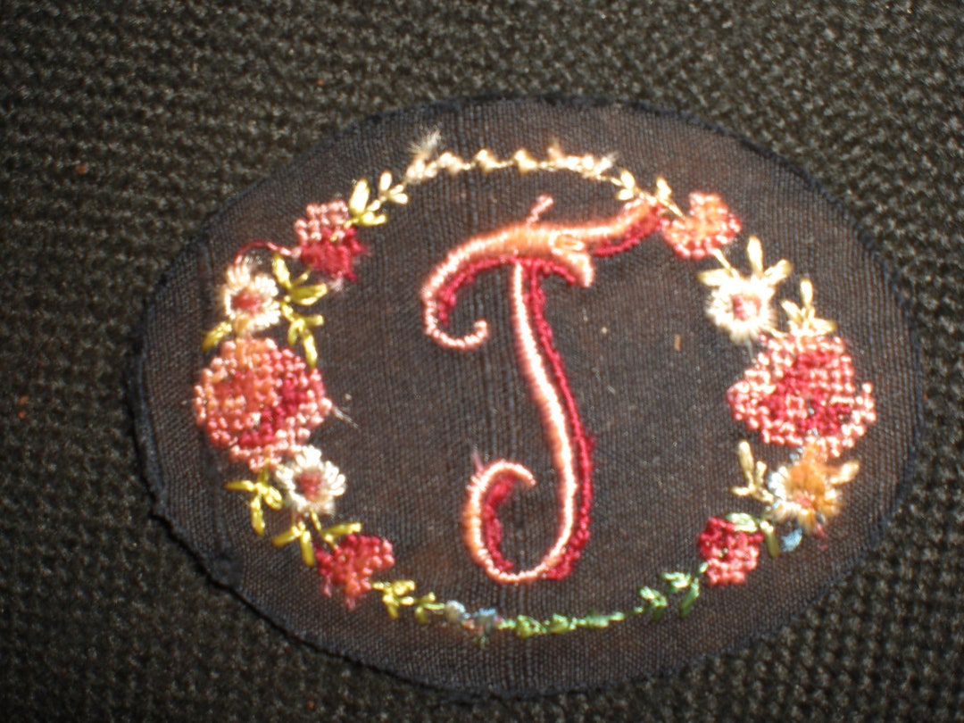 Vintage Embroidered Letter T Fabric on Metal Monogrammed T Colorful ...