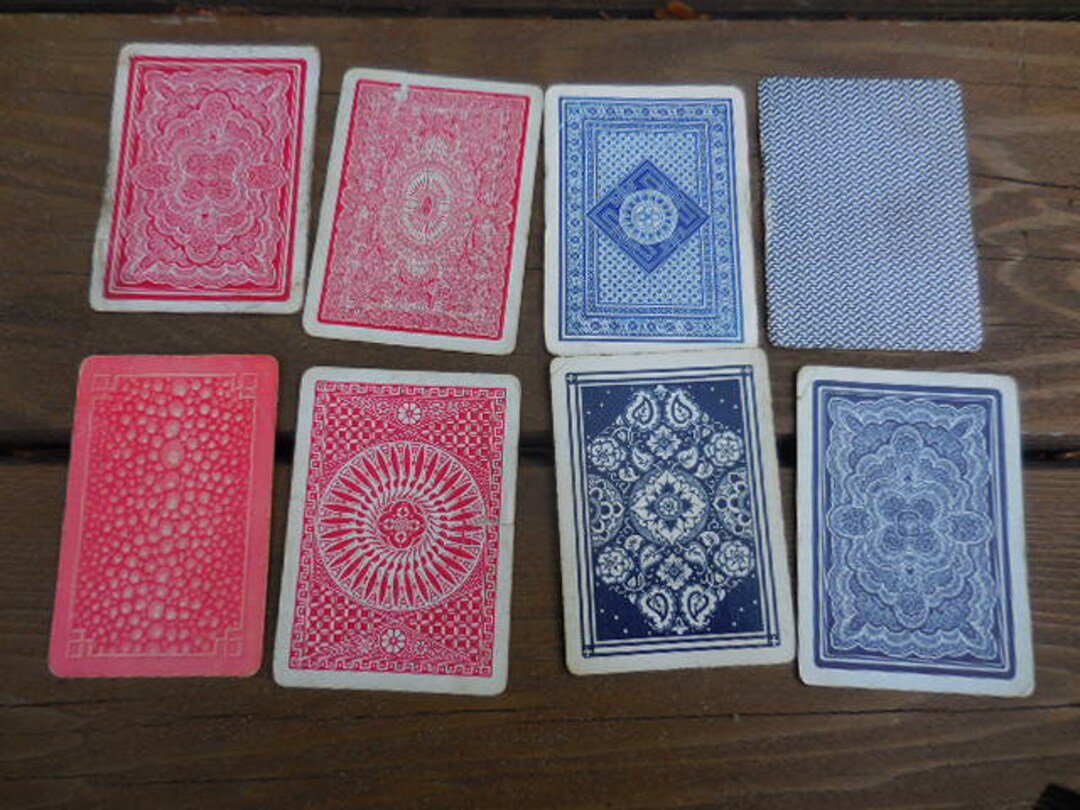 Vintage Playing Cards Set of 8 Red Blue White Patterns Scrapbooking ...