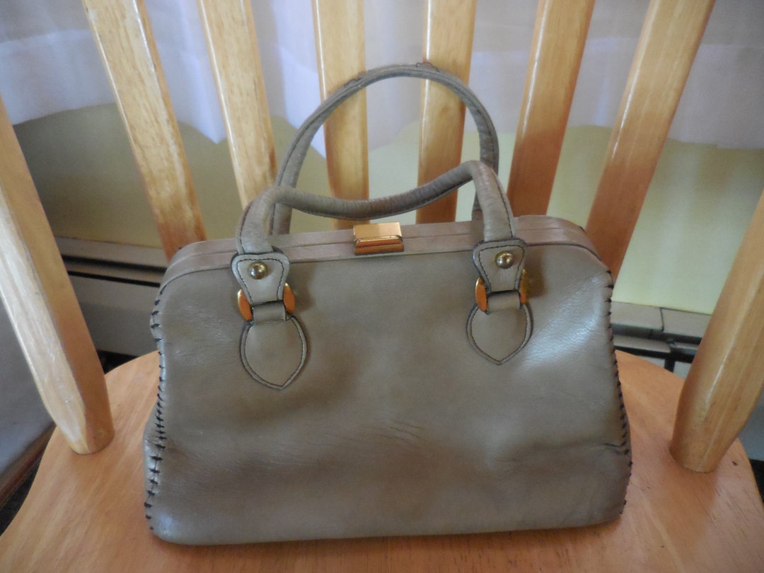 Vintage Ronan Tan Leather Purse Double Top Handles Black Baseball ...