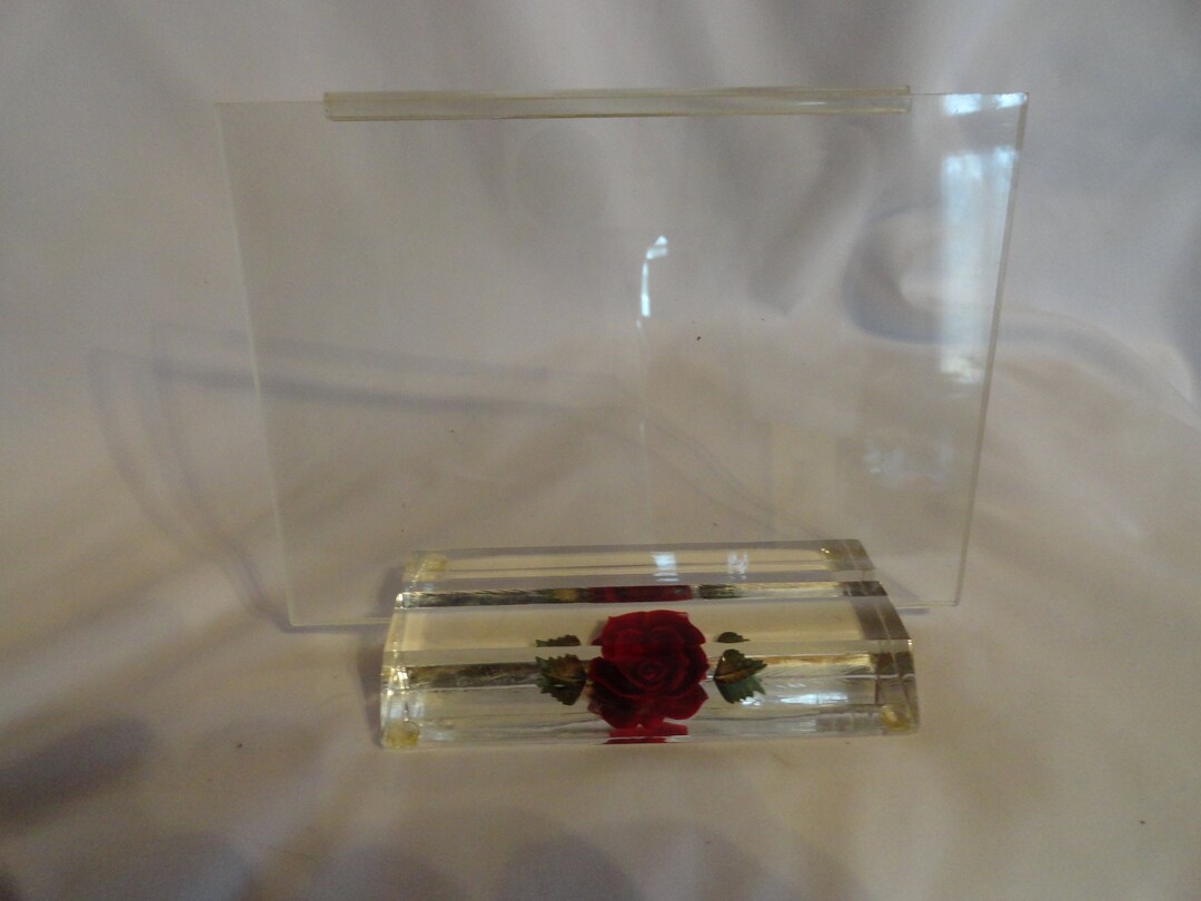Vintage Clear Lucite Picture Frame Reversed Carved Red Rose Flower ...