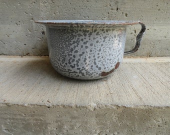 Vintage White & Blue Enamel Chamber Pot Piss Pot Wooden Handle Retro ...