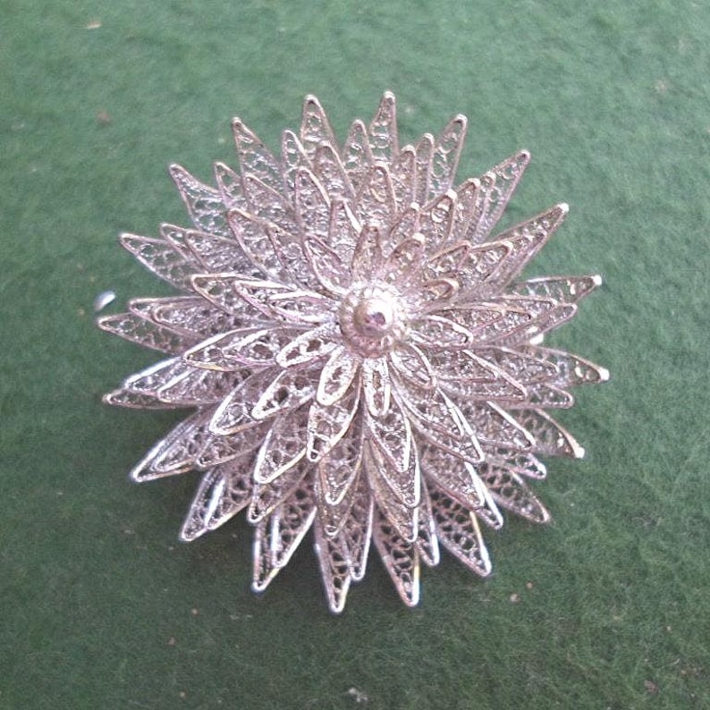 Vintage Sterling Silver Flower Brooch, Van Lou, Filigree, Ornate ...