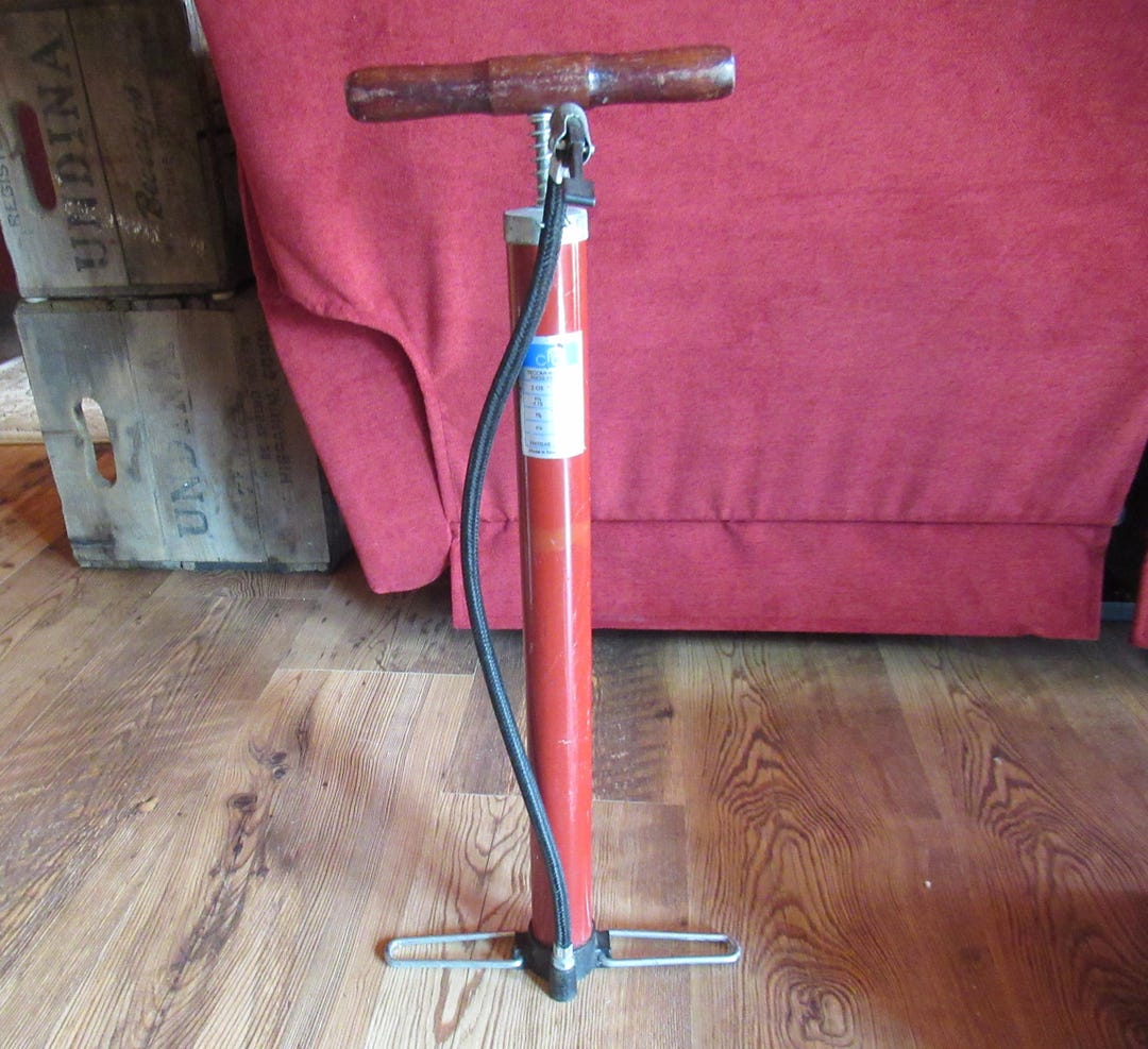 Vintage Red Metal Bicycle Foot Pump Bike Tire Air Inflator Made in ...