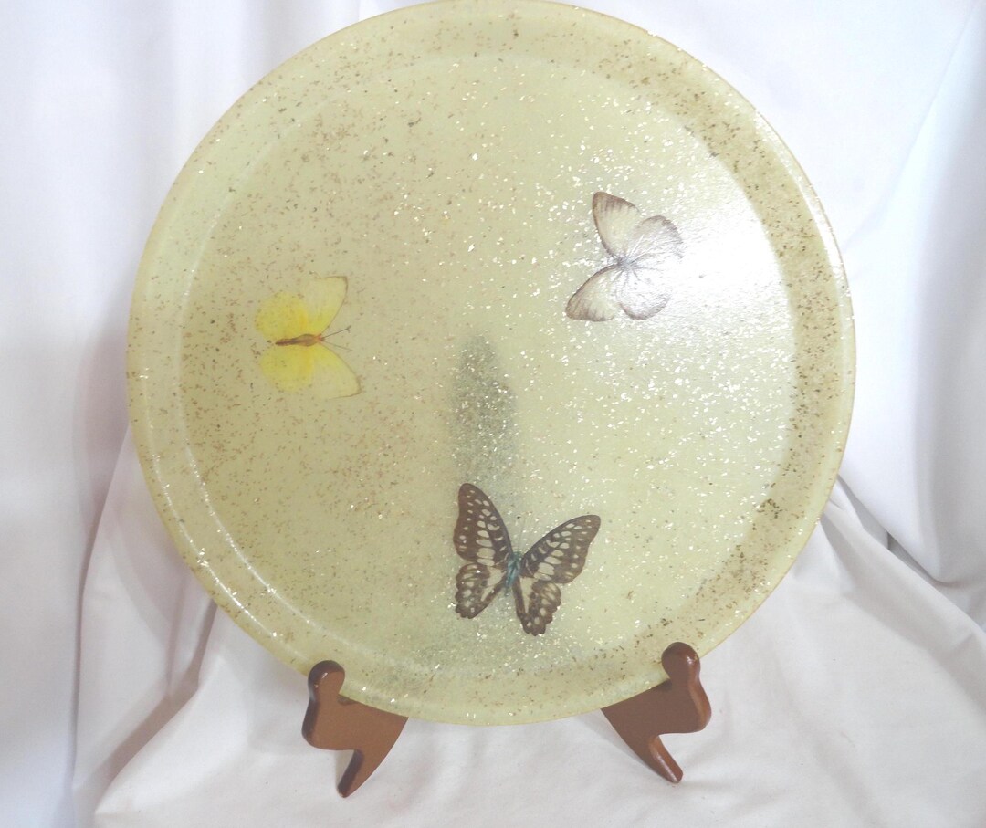 Vintage Butterfly Serving Tray, Gold Glitter, Home Decor, Round - Etsy