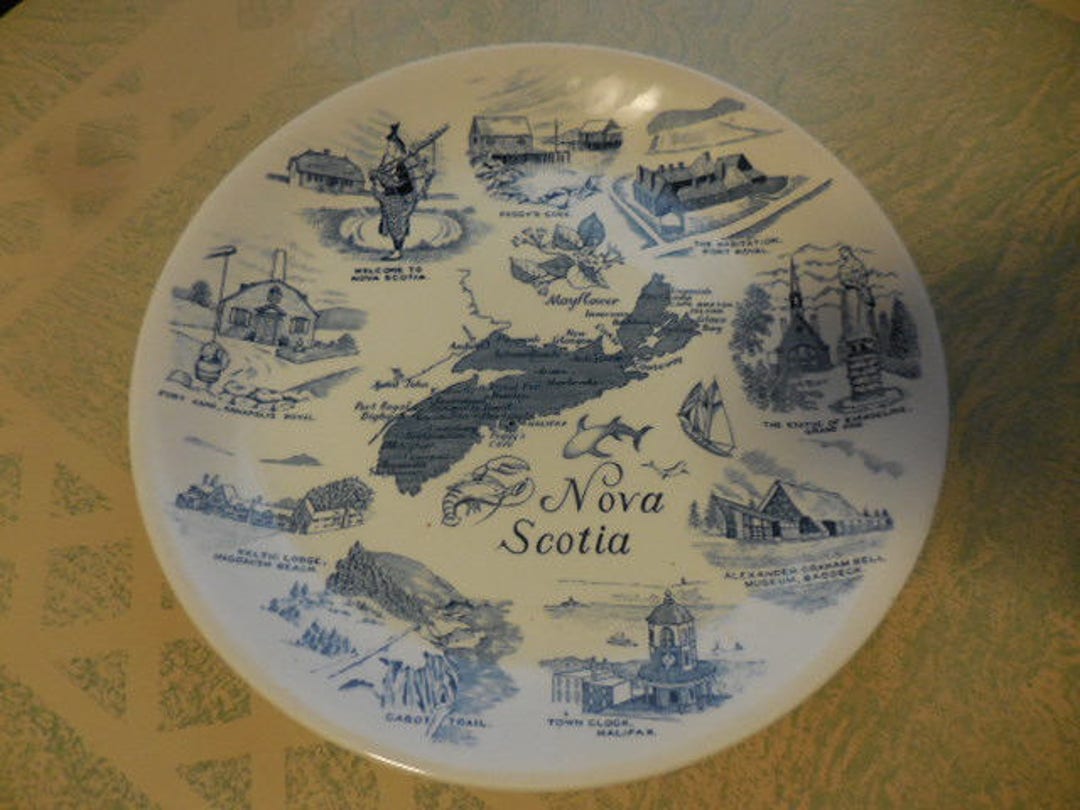 Vintage Blue & White Nova Scotia Plate Nautical Halifax Peggy's Cove ...