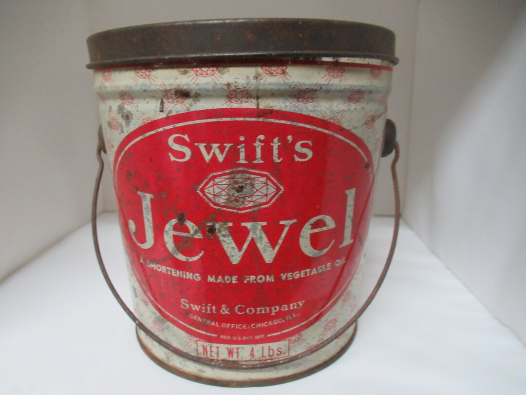 Vintage Swift's Jewel Shortening Pail Tin Bucket Red & White Pure Metal ...