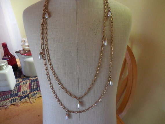 Vintage 1960s to 1970s Long Necklace Textured Chain W… - Gem