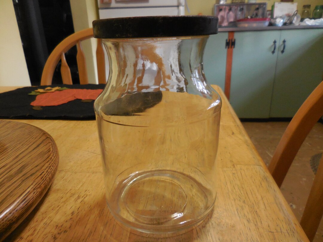 Vintage Tapered Glass Large Jar Screw Rusty Lid Odd Shaped Small 1950s ...