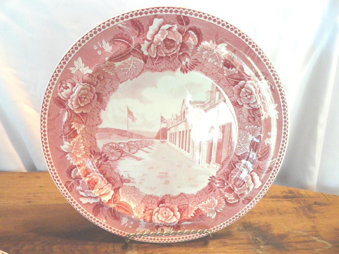Vintage Red Transferware Plate, Wedgwood, Ticonderoga N.Y., Historical ...