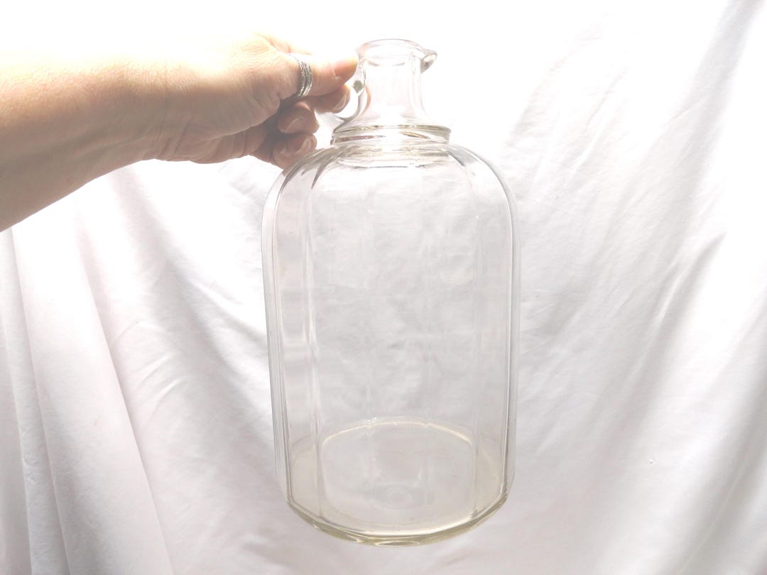 Vintage Large Glass Jug Lined Panels Spout No Cork Display Farmhouse ...