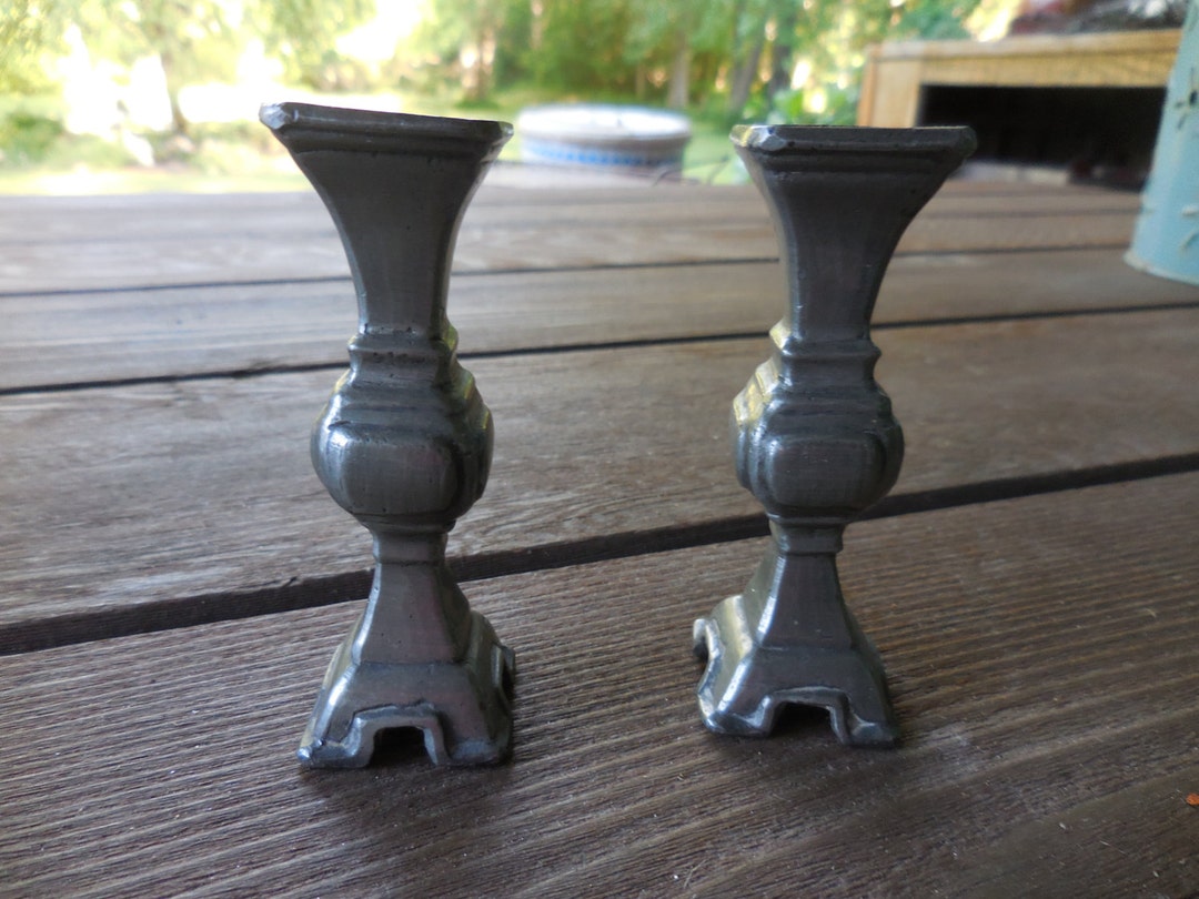 Vintage Silver Tone Tiny Candlestick Holders Little Metal Square ...