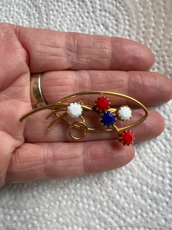Vintage Abstract Red White Blue Pin Glass Brooch Pron… - Gem
