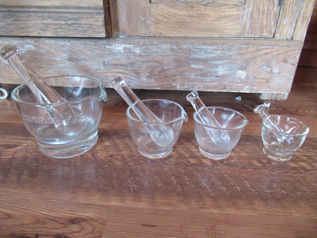 Vintage Clear Glass Mortar & Pestle Set Pharmaceutical Herbs Medicine ...