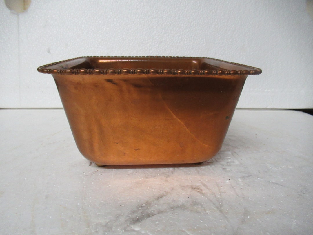 Vintage Copper Metal Cache Planter Beaded Edges Footed Small 1950s to ...