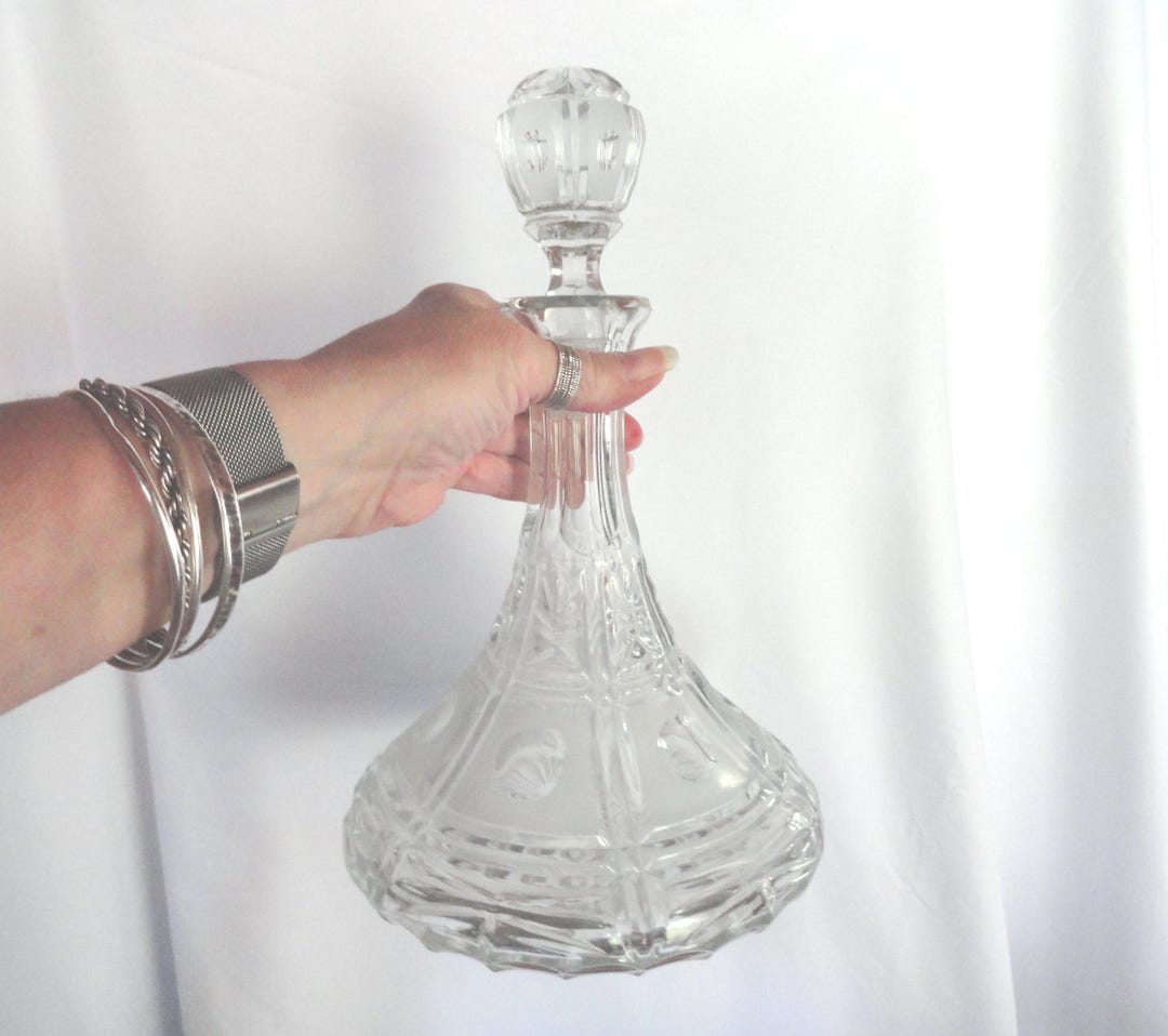 Vintage Clear Liquor Decanter Cut Clear Crystal Large Ship Like Fat ...