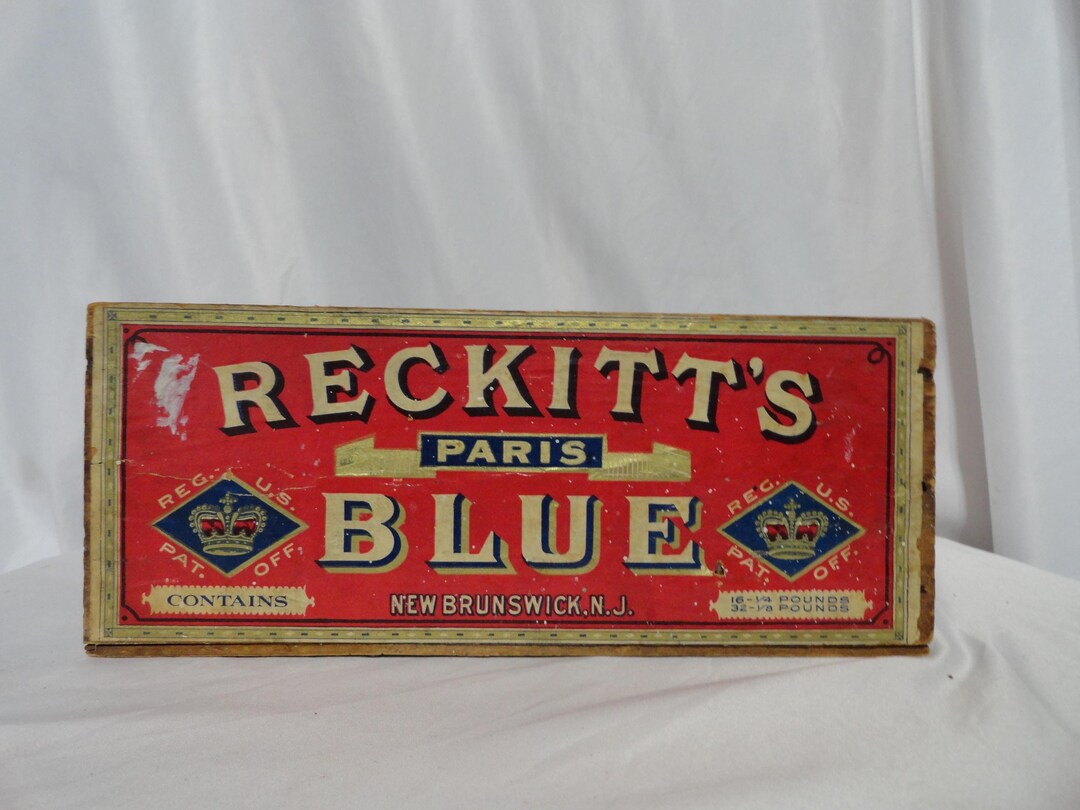 Vintage Reckitt's Blue Wooden Box Paris Dye Small Wood Crate Box 1890s ...
