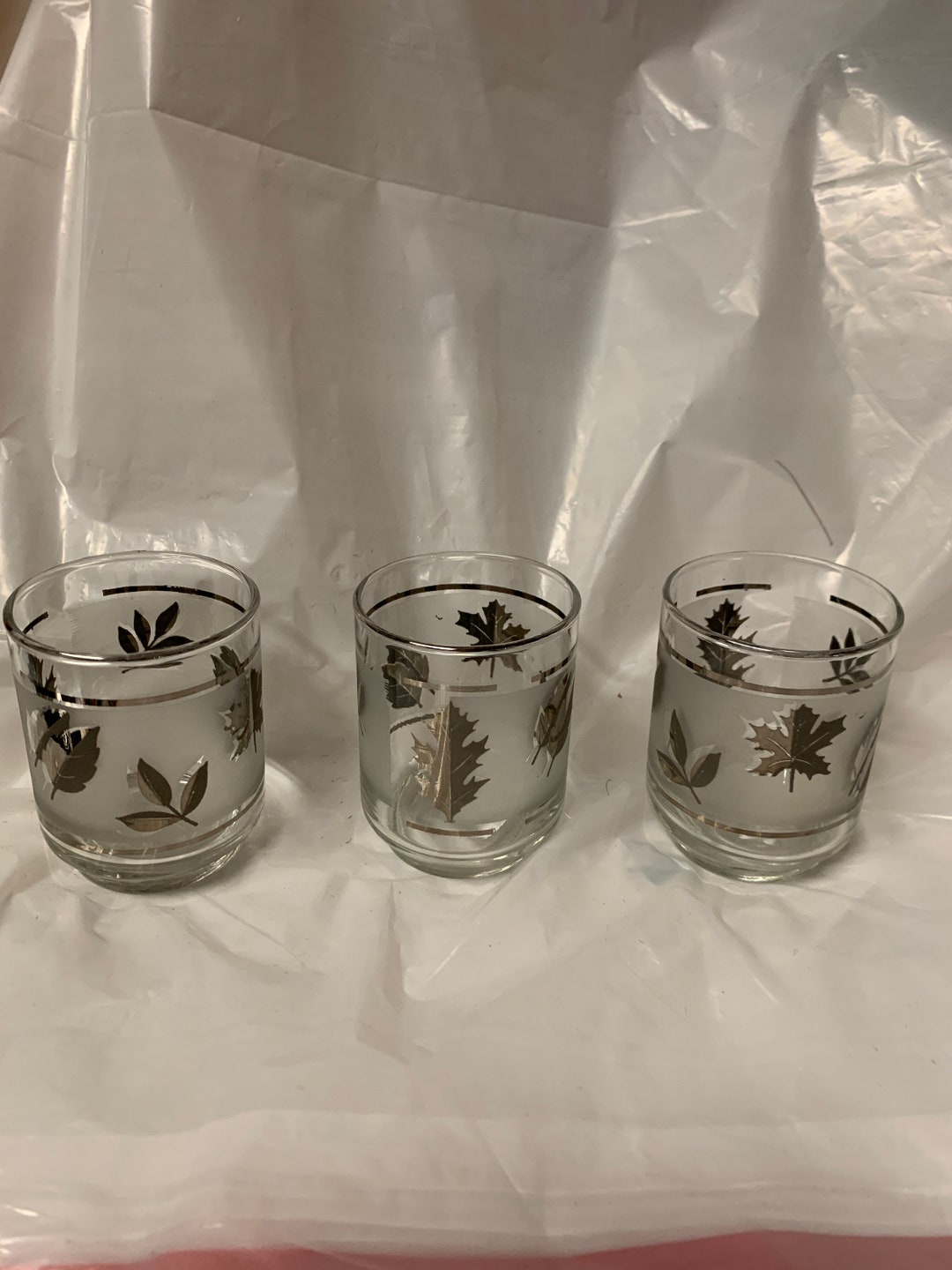 Vintage Libbey Starlyte Drinking Glasses Silver Leaves Frosted Set of 3 ...