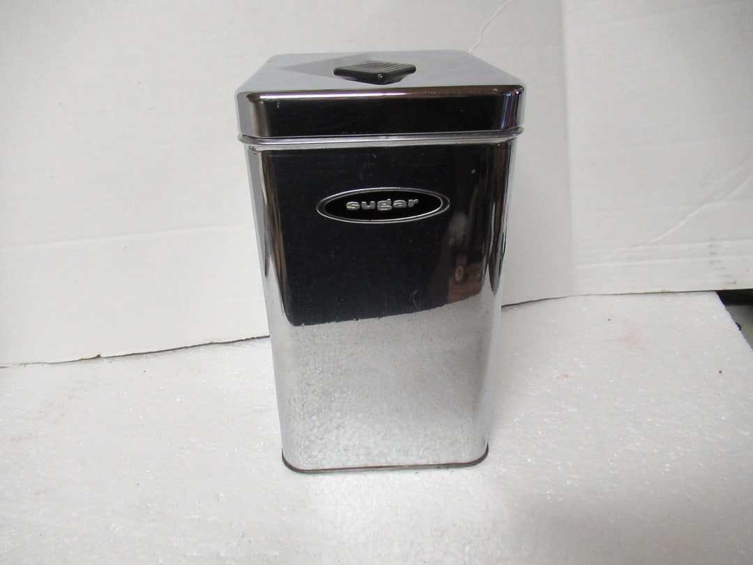 Vintage Masterware Sugar Kitchen Canister Silver Tone Metal Black Knob ...