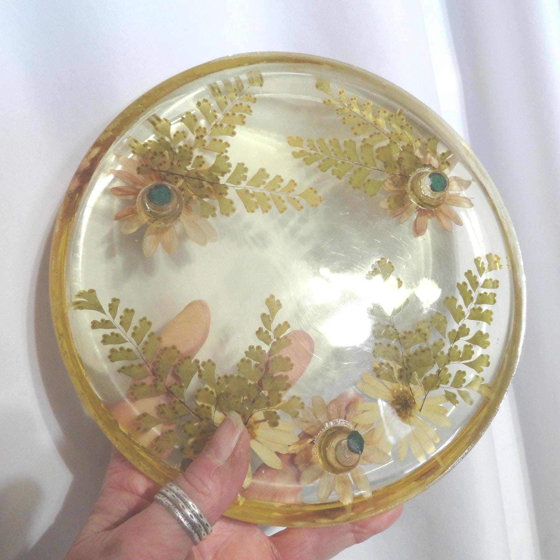 Vintage Resin Floral Hotplate Trivet Round Footed Kitchen Decor Retro ...