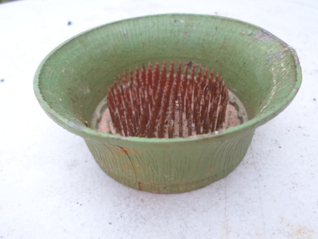 Vintage Green Metal Flower Frog Large Spikey Steampunk Rustic Farmhouse ...