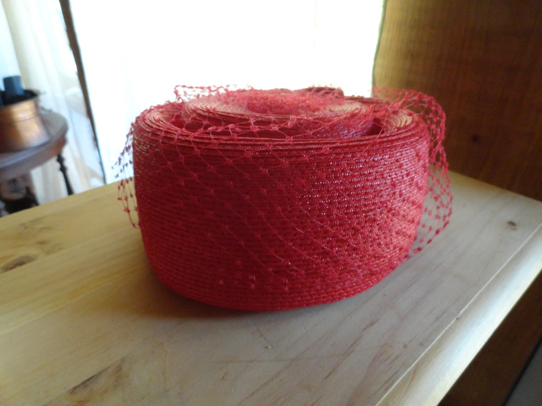 Vintage Women's Red Dress Hat Ladies Velvet Bow & Trim Netting Dressy ...