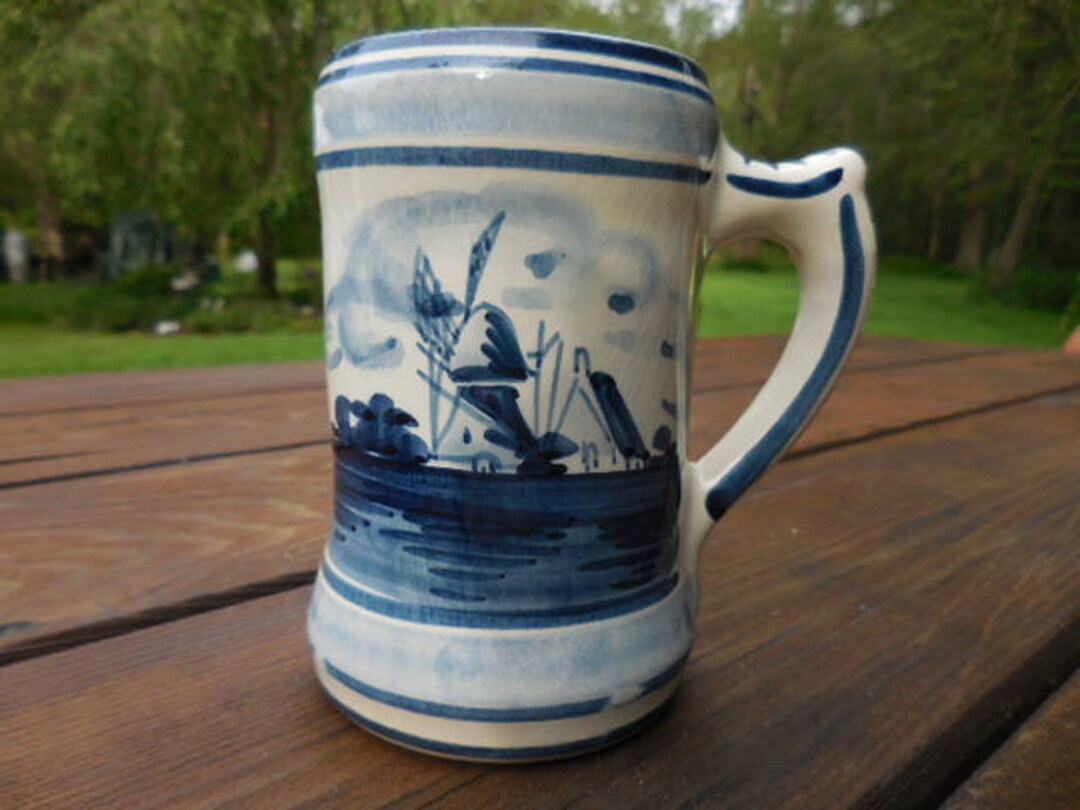 Vintage Blue & White Delft Holland Stein Small Mug Windmill Design ...