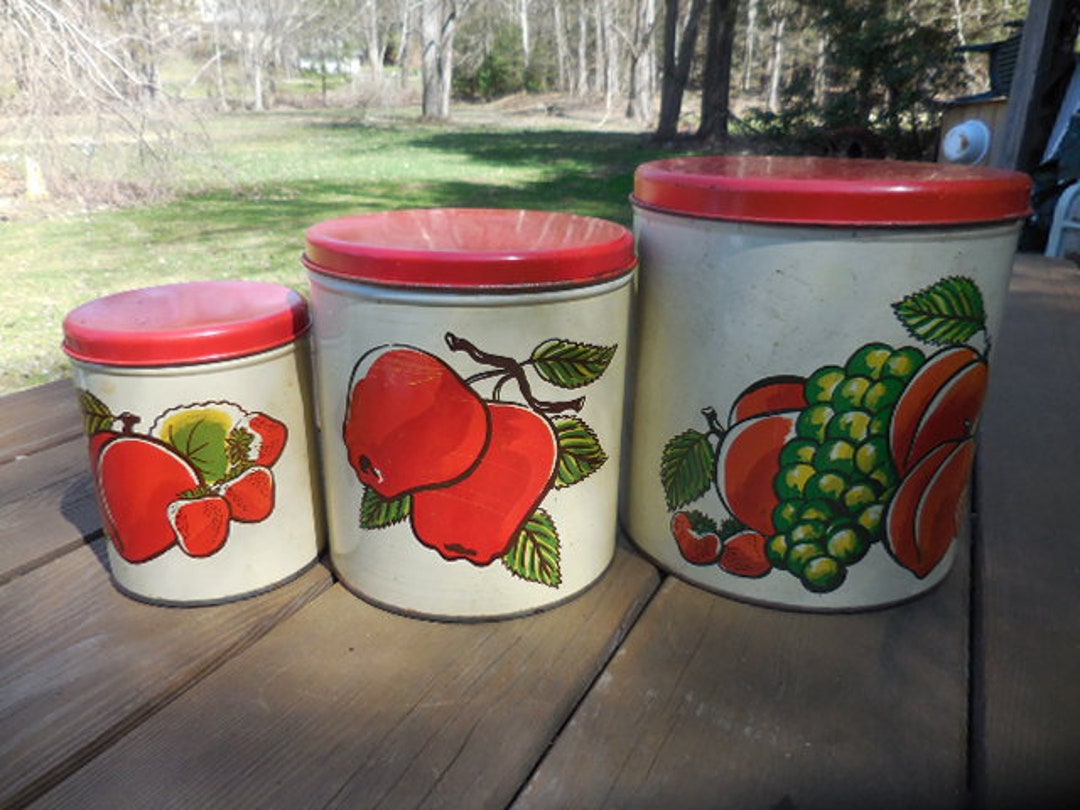 Vintage Ballonoff Kitchen Canisters Red & White Set of 3 Round Decor ...