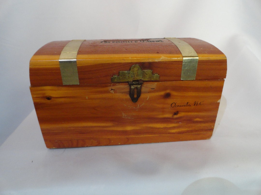 Vintage Cedar Wooden Treasure Chest Box North Carolina Bank Coin Dollar ...
