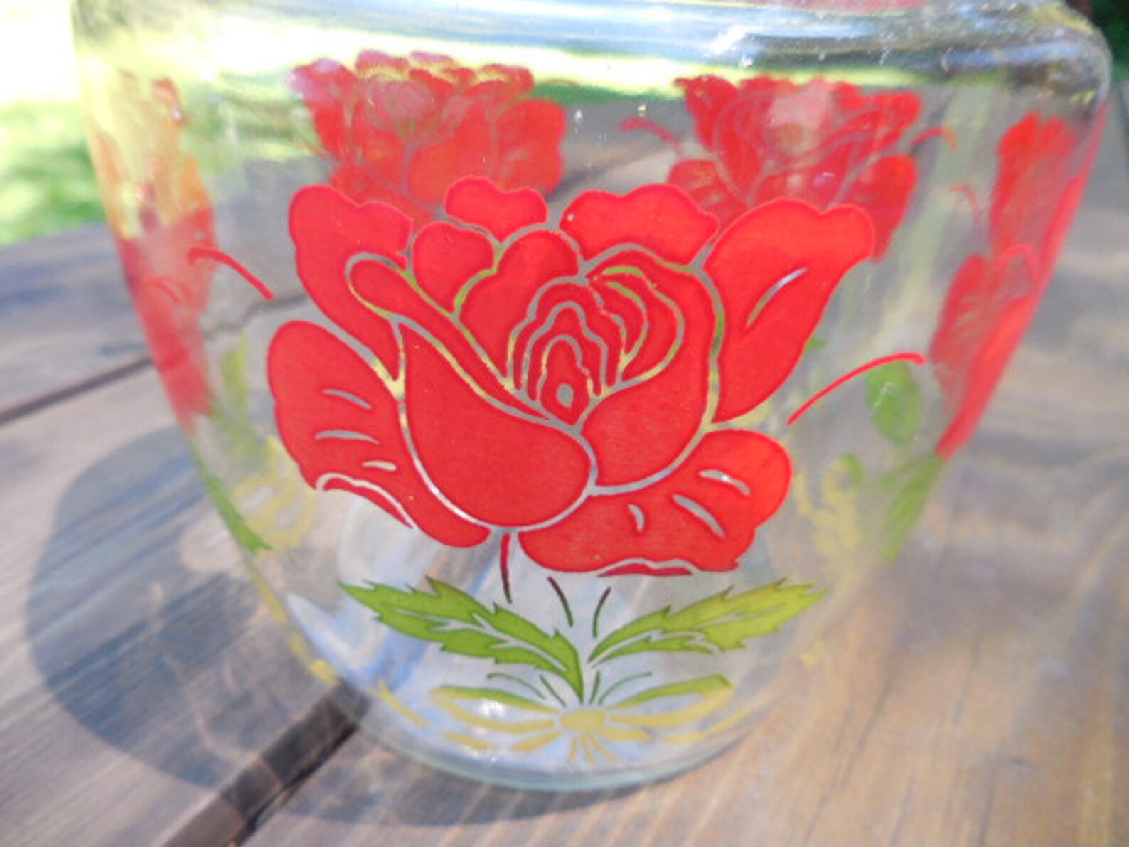 Vintage 1950s to 1960s Clear Glass Beverage Carafe Red Rose - Etsy