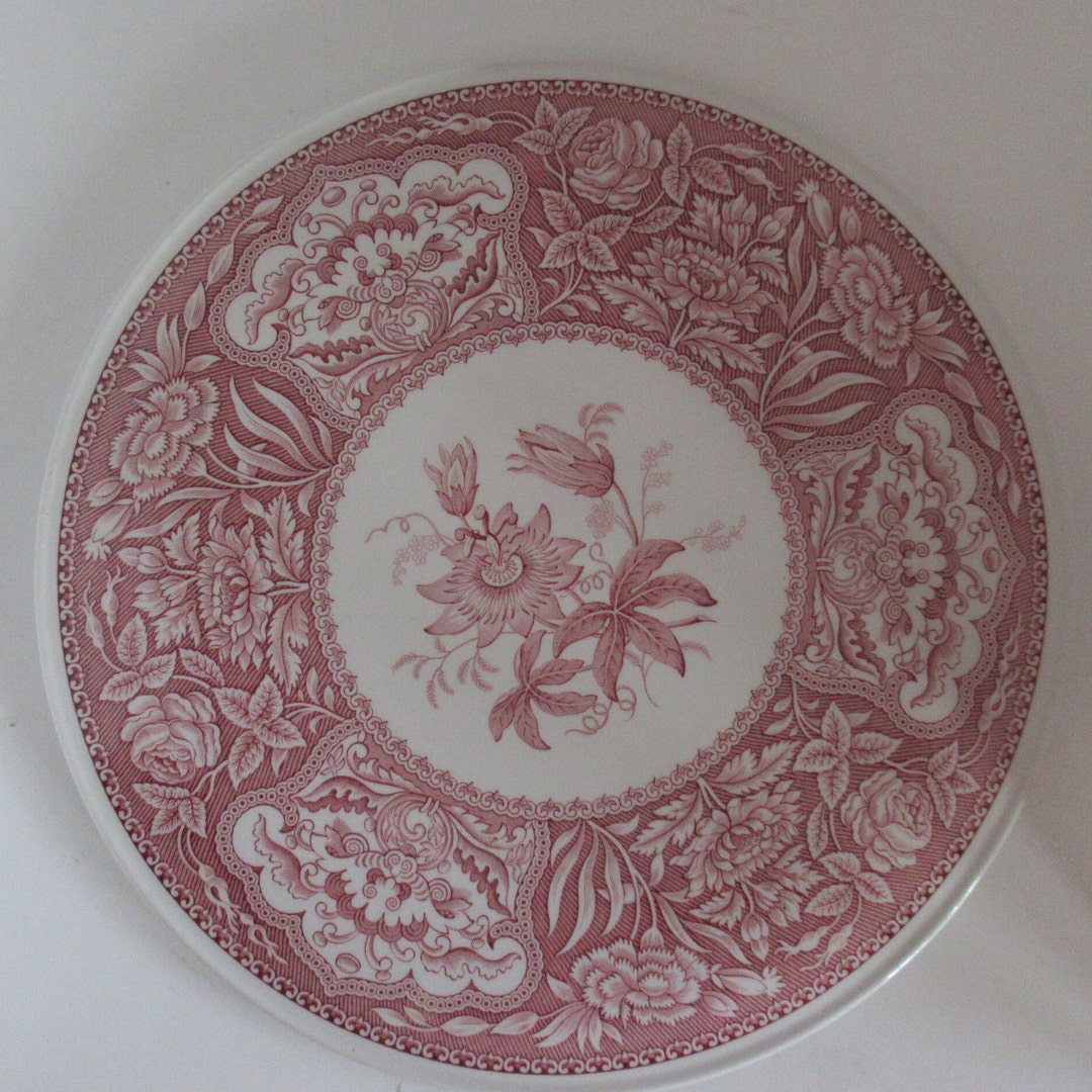Vintage Spode Red & White Transferware Cake Plate Floral Platter Round ...