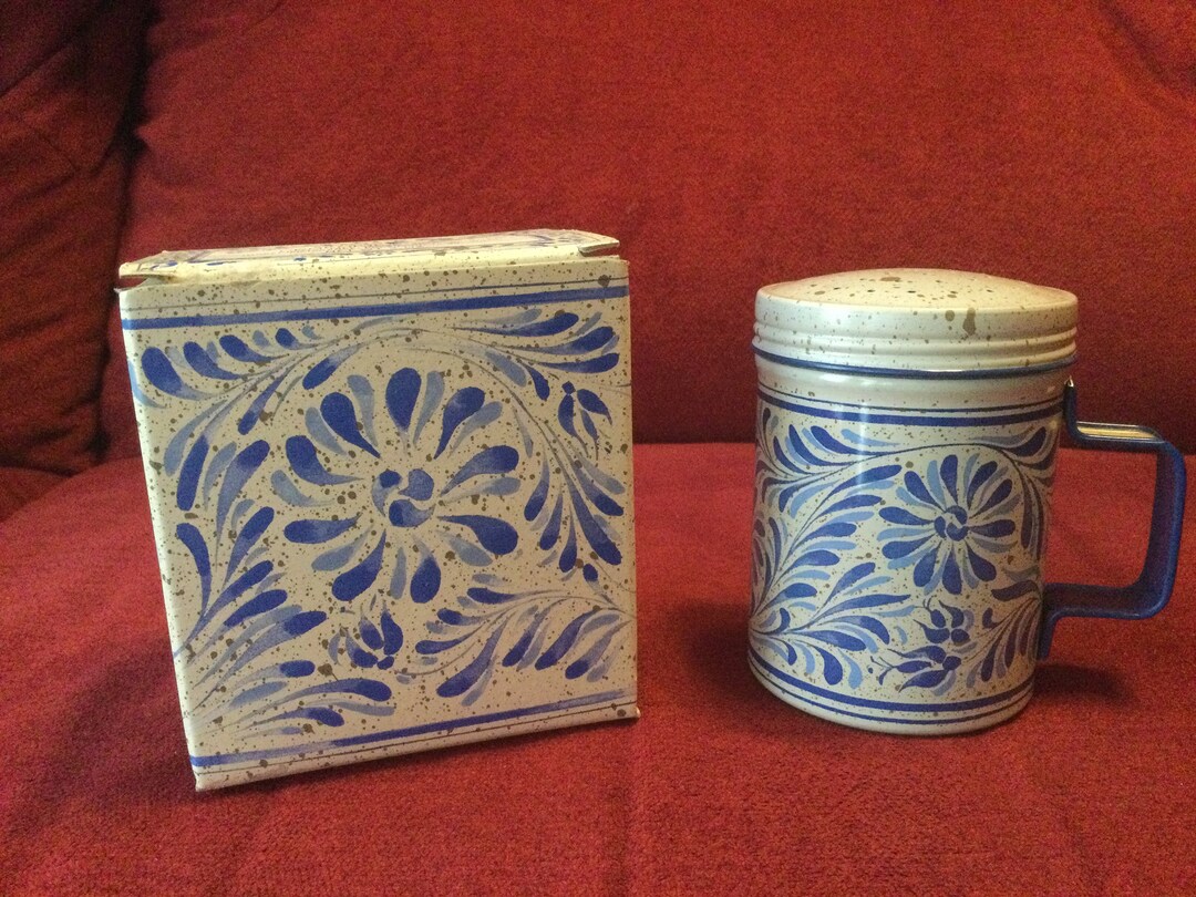 Vintage Avon Blue & White Country Talc Shaker Charisma Flowers Metal ...