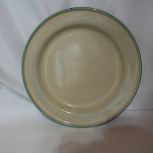 Vintage Cream & Light Green Enamel Plate Metal Round Luncheon Size ...