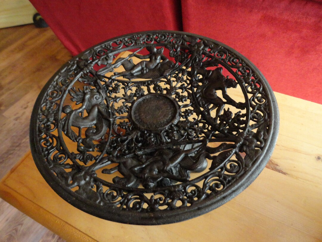 Vintage Emig Black Pedestal Compote Neptune Mythological Cutouts ...