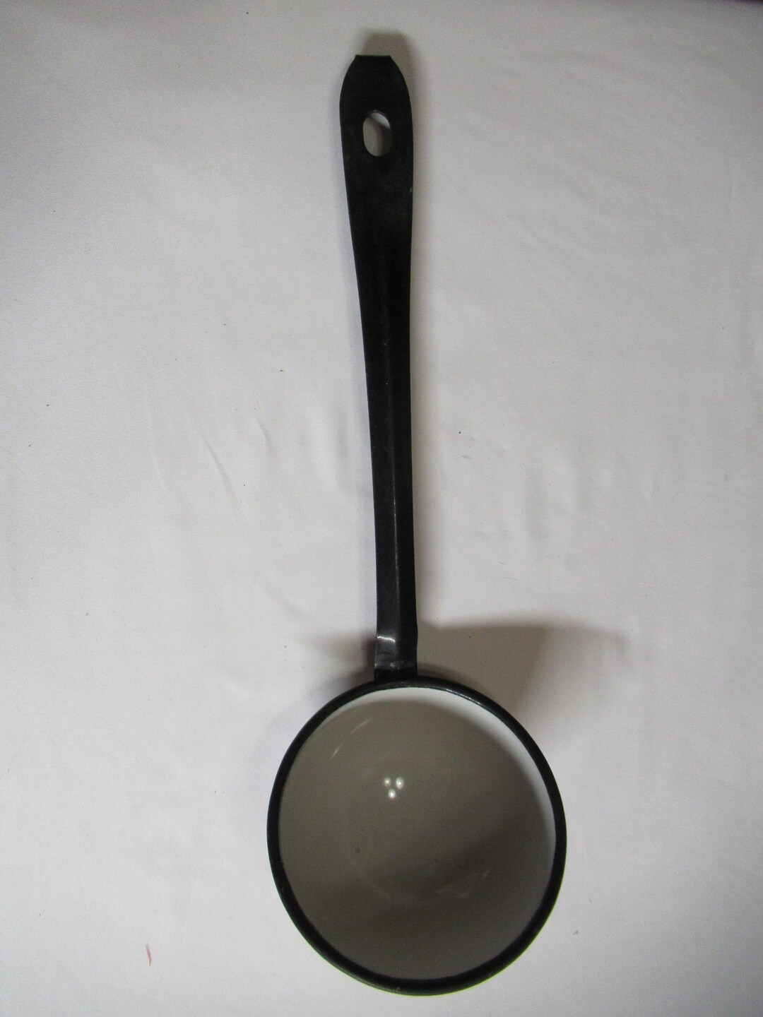 Vintage White & Blue or Black Enamel Ladle Long Handle Serving ...