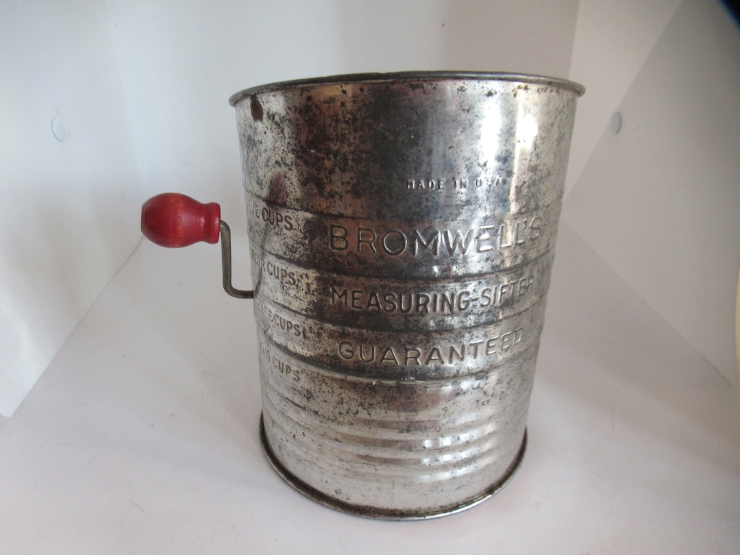 Vintage Bromwell's Flour Sifter Five Cup Metal Red Wood Handle Silver ...