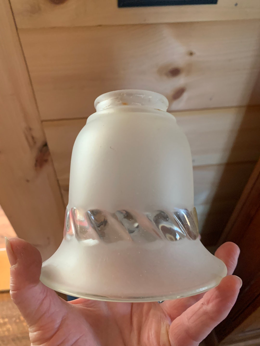 Vintage Clear & Frosted Glass Ceiling Fan Light Glass Chimney Globe ...