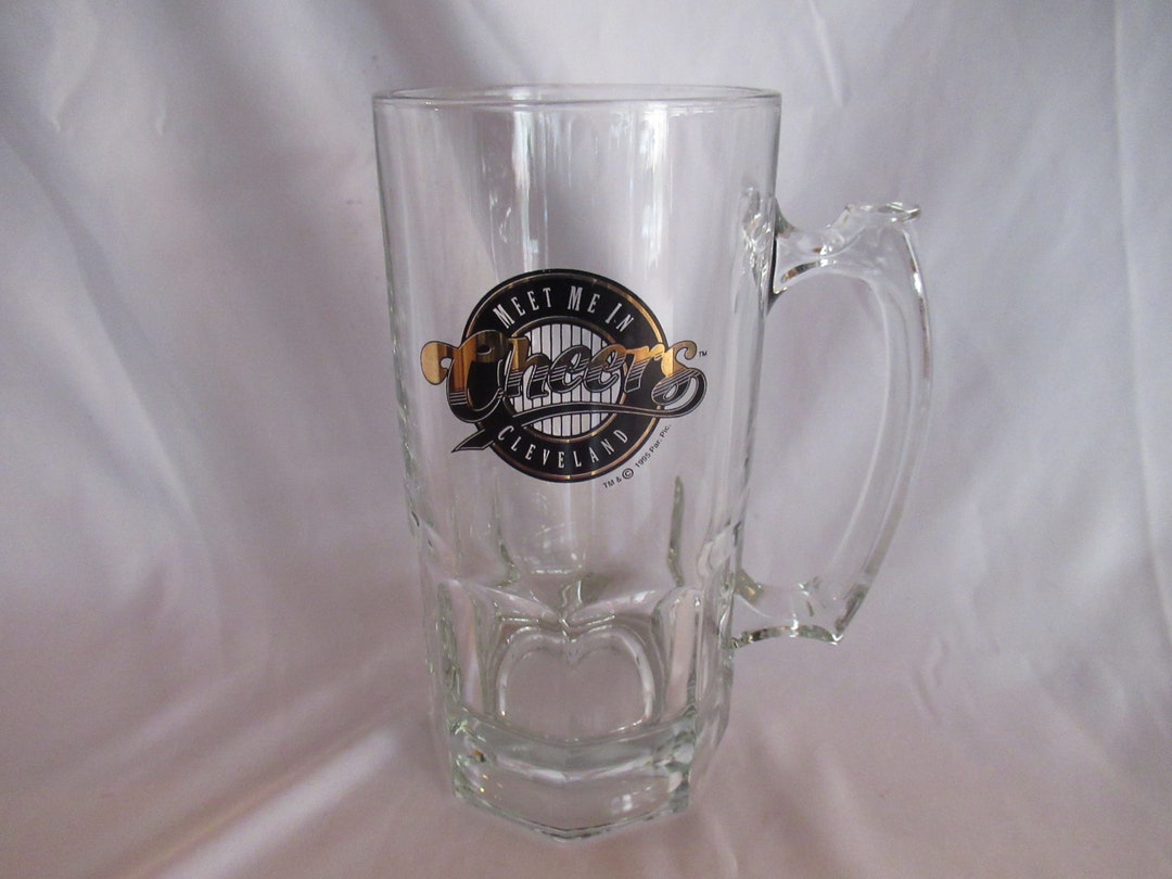 Vintage Cheers Boston Pub Large Beer Mug Clear Collectible Black & Gold ...