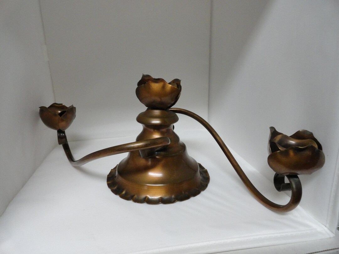 Vintage Gregorian Copper Candleholder 3 Candle Centerpiece Dining Long ...