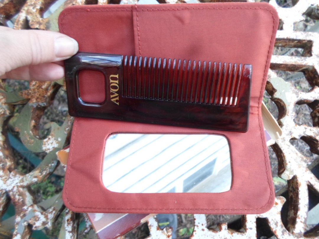 Vintage Avon Faux Tortoise Mirror & Comb Set Pursemates NIB in Flocked ...