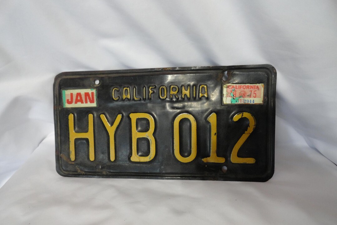 Vintage 1960s California Auto License Plate 1963 Black & Yellow Metal ...